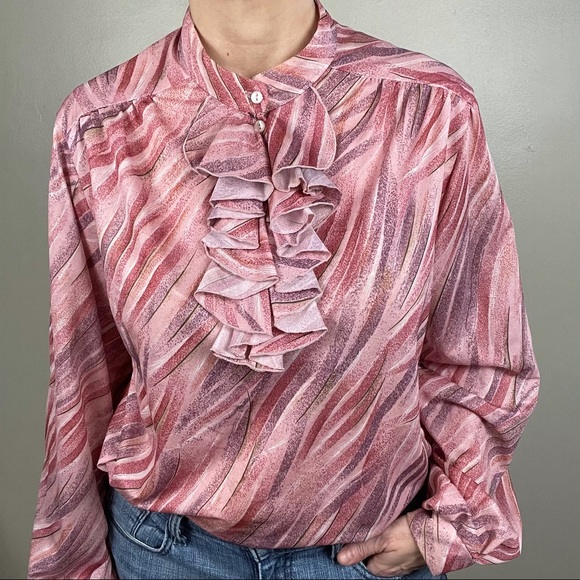 Vintage | Tops | Vintage 98s Pink Ruffle Front Blouse | Poshmark